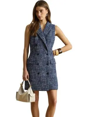 Ralph Lauren Double-breasted Bouclé Sleeveless Dress - Navy Blue Multi