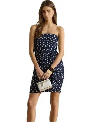 Ralph Lauren Polka-dot Ruched Cocktail Dress - Navy/cream