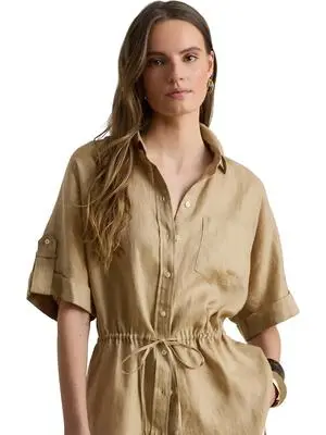 Ralph Lauren Linen Roll-tab Sleeve Tunic - Birch Tan