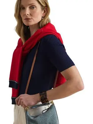 Ralph Lauren Washed Denim Blaike Shoulder Bag - Blue/lauren Tan