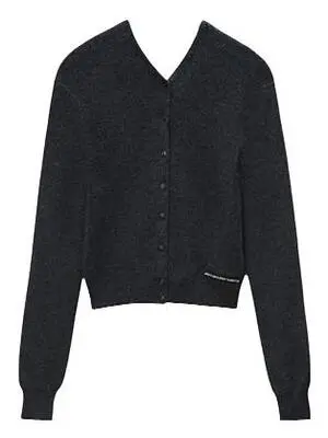 Alexander Wang Knit Logo Label Button Up Cardigan - Charcoal
