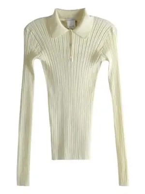 Calvin Klein Merino Rib Knit Polo Shirt - Pale Citron