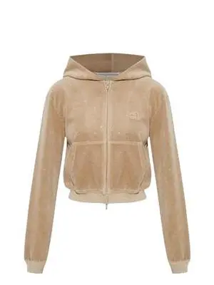 Alexander Wang Allover Hotfix Shrunken Zip Up Hoodie - Warm Taupe