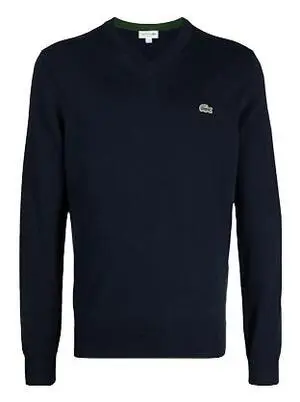 Lacoste Cotton V-neck Sweater - Navy Blue