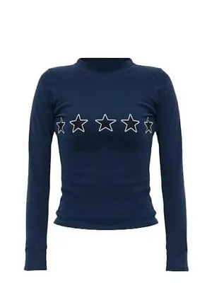 Balenciaga Long Sleeve Fitted Crewneck Top - Washed Navy Blue