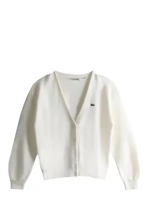 Lacoste V-neck Moss Stitch Cotton Cardigan - Flour White