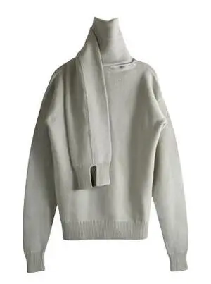 Calvin Klein Cashmere Long Sleeve Scarf Sweater - Seed Pearl