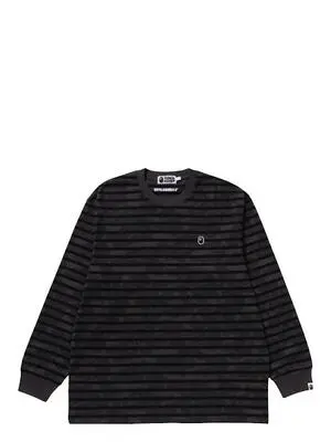 A BATHING APE Solid Camo One Point Relaxed Fit Stripe Long Sleeve Tee Shirt - Black