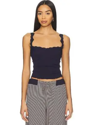Free People X Intimately Ribbed Lace Trim Cami - Navy
