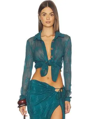 Azulu Mallik Sheer Lace Shirt - Teal