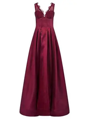 ARAFTU Lace Pleated A-line Dress - Red