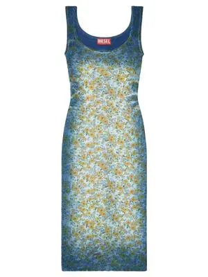 DIESEL M-egita Ribbed Floral-print Midi Dress - Blue