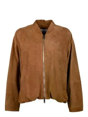 Marella Zip-up Suede Jacket - Brown