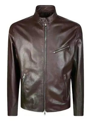 Tagliatore Leather Zip Jacket - Brown