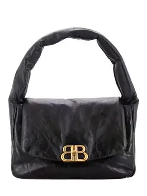 Balenciaga Monaco Sling Bag Padded Leather Large Shoulder Bag - Black