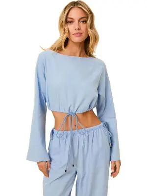 Solid & Striped Cropped Tencel Blend Top - Blue