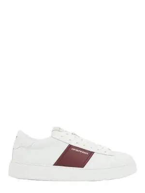 Emporio Armani Leather Sneakers With Contrasting Stripe - White