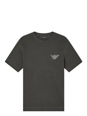 Emporio Armani Piqué Jersey T-shirt With Eagle Patch - Natural