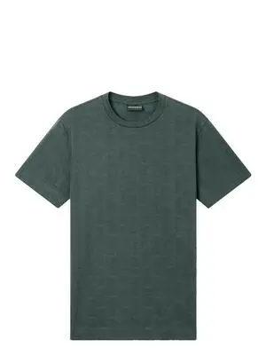 Emporio Armani Slim-fit T-shirt In All-over Micro-eagle Jacquard Jersey - Green