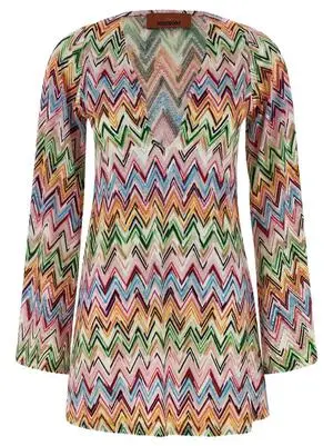 Missoni Zigzag Openwork V-neck Dress - Neutrals