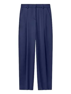 Giorgio Armani Silk Double Satin Single-pleat Trousers - Blue / Navy