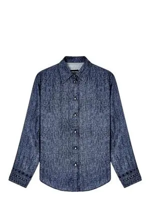 Giorgio Armani Denim-print Silk Shirt - Blue / Navy