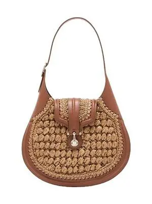 Giorgio Armani Small Hobo Bag In Raffia And Leather - Beige