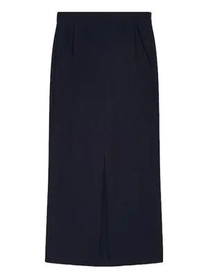 Emporio Armani Icon Washed Cady Crêpe Pleated Long Skirt - Blue / Navy