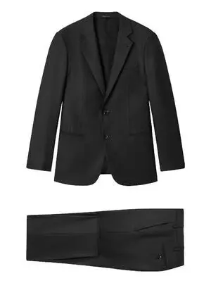 Giorgio Armani Asv Manhattan Line Single-breasted Suit In Micro-armure Virgin Wool - Black