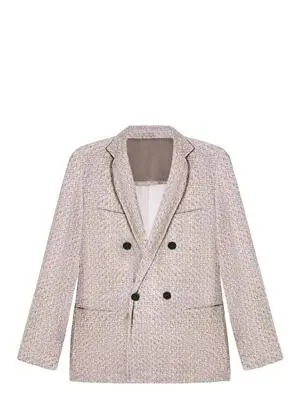 GIORGIO ARMANI Suede Double-Breasted Jacket With Weave Print