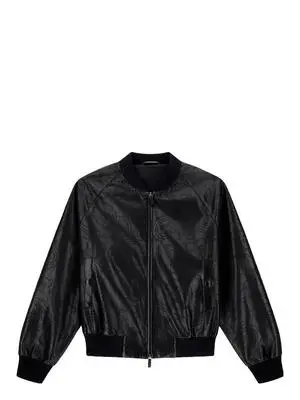 Giorgio Armani Perforated Nappa Calfskin Bomber Jacket - Black