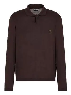 Giorgio Armani Long-sleeved Polo Shirt In Virgin Wool - Red