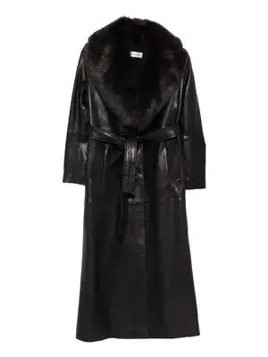 Nour Hammour Fur-collar Belted Coat - Black