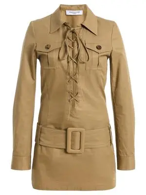 Françoise Zoya Lace-up Cotton Mini Dress - Khaki