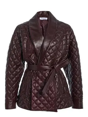 Françoise Quilted Leather Jacket - Burgundy