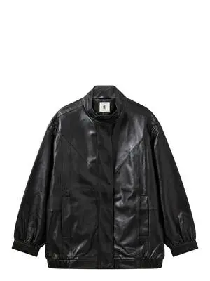 THE GARMENT Relaxed Leather Bomber Jacket - Black