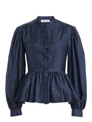 Françoise Caroline Polka-dot Silk Blouse - Navy
