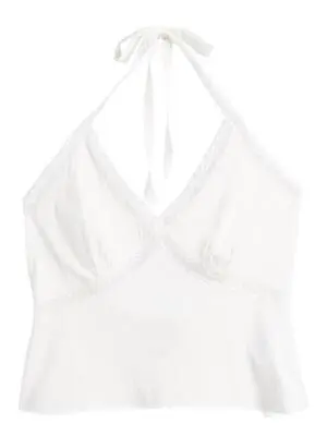 REFORMATION Monica Lace Trim Halter Top - White