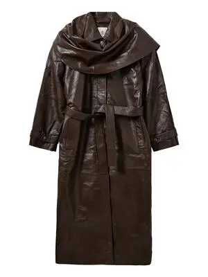 THE GARMENT Soho Scarf-detailed Leather Trench Coat - Brown