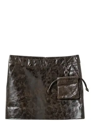 THE GARMENT Leather Mini Skirt With Pouch - Brown