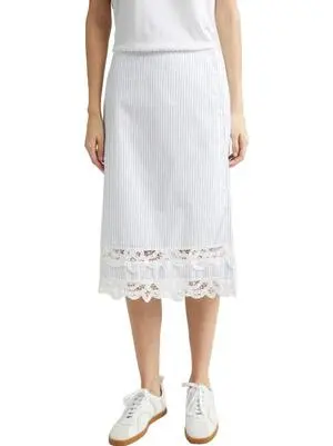 EENK Striped Cotton Skirt With Lace Trim - Ivory/black
