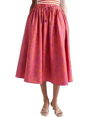 Max Mara Berlina Jacquard Cotton & Silk Midi Skirt - Coral