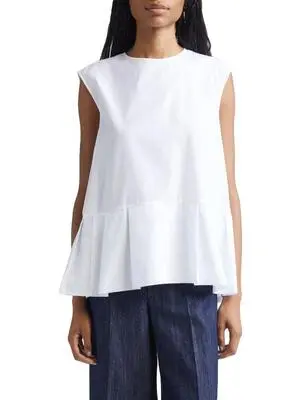 Max Mara Poplin Peplum Top With Back Tie - White