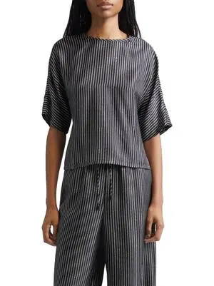 Max Mara Nordica Broken Stripe Silk Twill Top - Black White