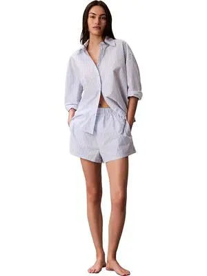 Calvin Klein Cotton Poplin Shorts - Sera Stripe Blue Descent