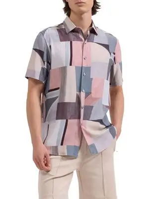 Bugatchi Orson Shaped Fit Short Sleeve Button-up Shirt - Dusty Pink