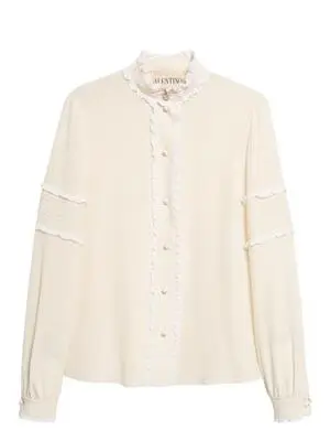 Valentino Garavani Lace Ruffle Silk Crêpe De Chine Button-up Shirt - Vanilla