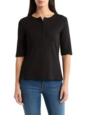 NYDJ Rib Henley - Black