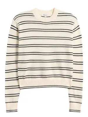 Madewell Striped Textured Stitch Cotton Crewneck Sweater - Ivory And Black Double Stripe
