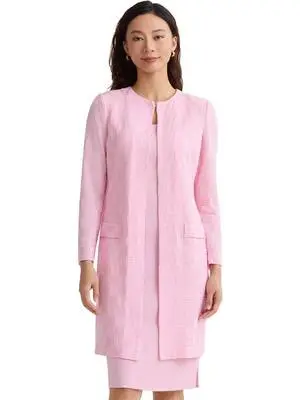 Ming Wang Heritage Tonal Checkered Knit Jacket - Perfect Pink